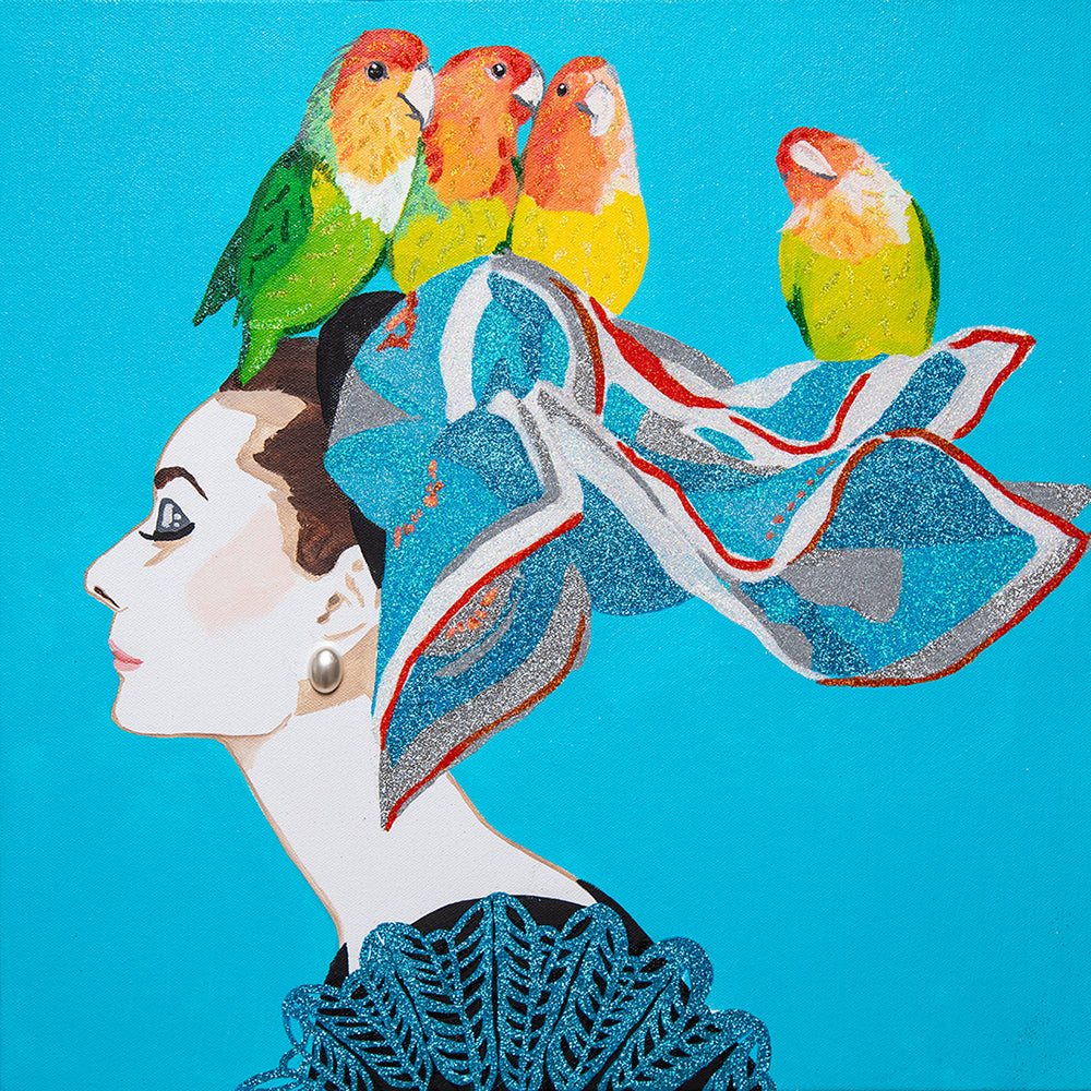 #314 Audrey With Lovebirds on Turquoise – Ashley Longshore